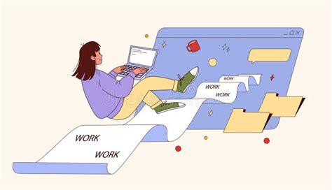 Vector Illustration Of Female Programmer With Laptop Surrounded By Code Tasks Stock Vector