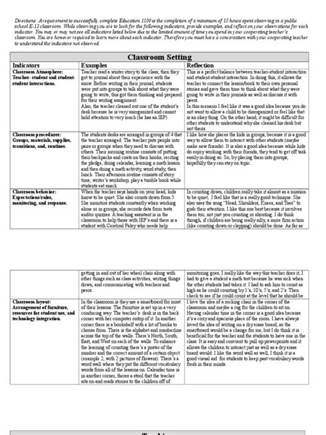 Observation Matrix And Teacher Interview Pdf Classroom