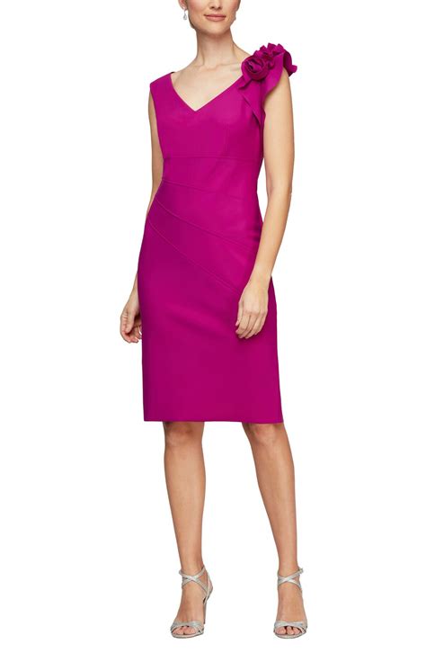 Alex Evenings Rosette Shoulder Cocktail Dress Magenta Editorialist