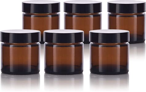 1 Oz Amber Glass Straight Sided Jar With Black Smooth Lids 6 Pack