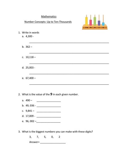 Number Concept Up To Ten Thousands Worksheet Live Worksheets