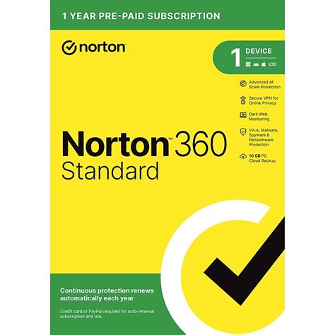 Norton 360 Standard Antivirus Software For 1 Device With Auto Renewal Advanced Ai Scam
