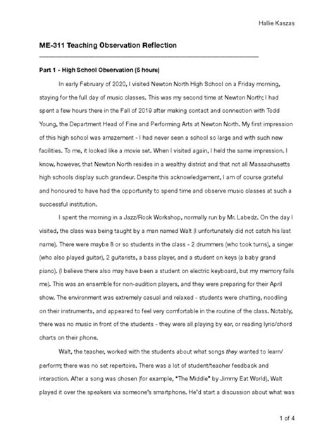 Observation Reflection Paper Pdf Song Structure Teachers