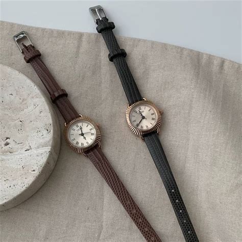 Vintage Style Brownblack Leather Watch For Women Watchwithsun Dainty