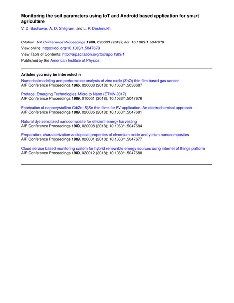 PDF Monitoring The Soil Parameters Using IoT And Android Based Application For Smart Agriculture