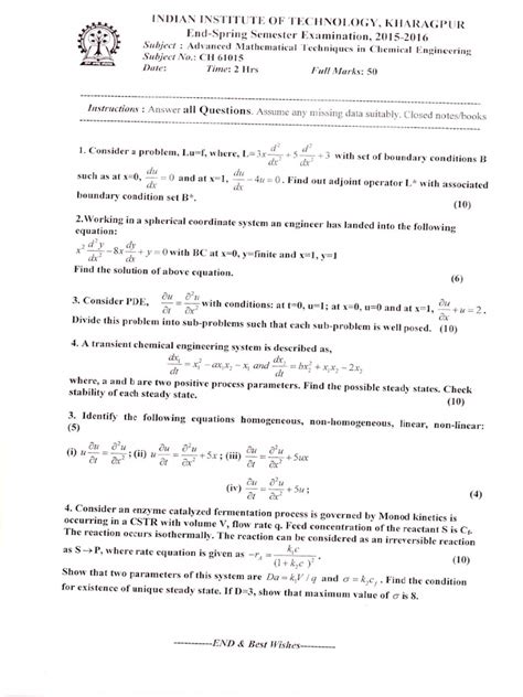 Ch61015 Advanced Mathematical Techniques In Chemical Engineering 1 Es