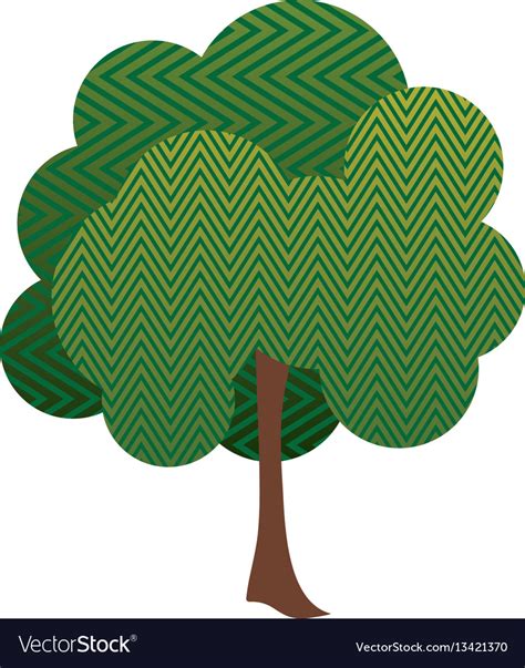Colorful Silhouette Leafy Tree With Zig Zag Lines Vector Image