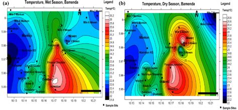 Spatial Variation Map Of Temperature For Groundwater A Wet Season B Download Scientific