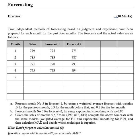 solved forecasting exercise 10 marks two independent
