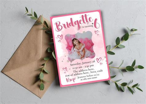 Princess Themed Pink Doll Invitation Template Girl Party Etsy