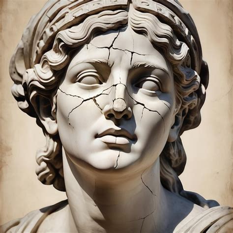 Old Dusty And Cracked Greek Statue Of A Womans Face Premium Ai