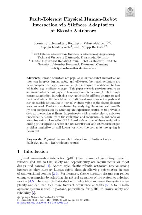 Pdf Fault Tolerant Physical Human Robot Interaction Via Stiffness Adaptation Of Elastic Actuators