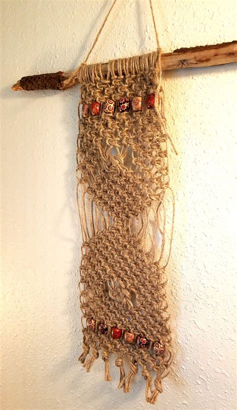 Muro De Yute Colgante Con Cuentas De Madera Fibra Natural Etsy España