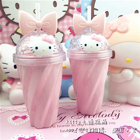 HelloKitty卡通创意蝴蝶结糖果扭纹杯随手杯可爱塑料水杯子吸管杯 虎窝淘