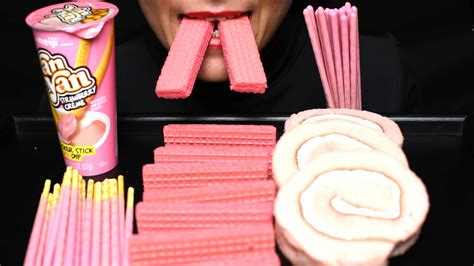 Asmr Pink Desserts Strawberry Wafer Pocky Strawberry Cake Roll