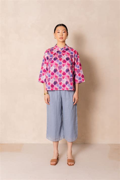 Water Colour Pink Rose Print Cheongsam Top You Living You Living 悠生活