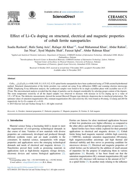 Pdf Effect Of Licu Doping On Structuralelectrical And Magnetic Properties Of Cobalt Ferrite