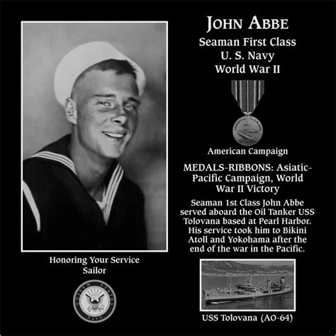Seaman Airman Fireman John Abbe Mt Soledad Virtual Plaque