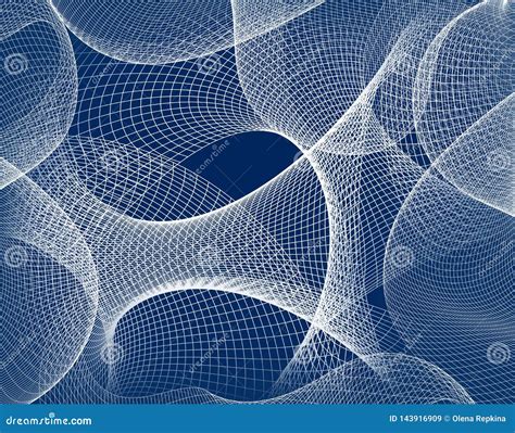 Abstract Wireframe On A Blue Background With A Dynamic Wave Big Data Stock Vector