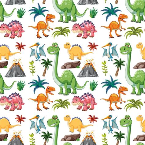 Free Vector Colorful Dinosaur Pattern Illustration