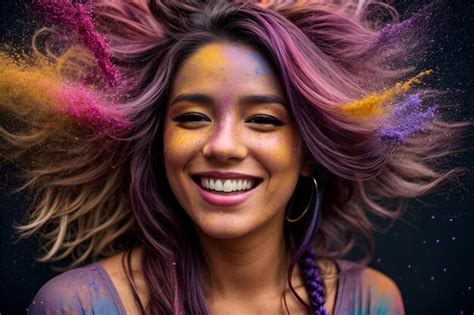 Premium Photo A Woman With Colored Powder All Over Her Face