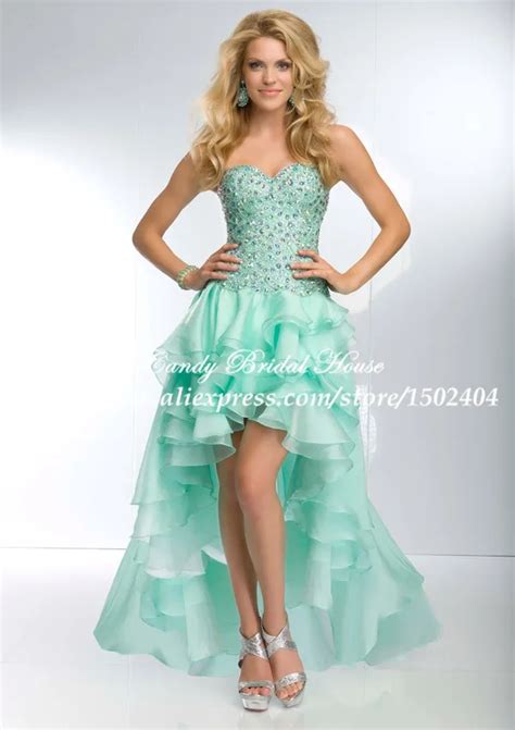 Rhinestone Corset Gorgeous Mint Green High Low Prom Dresses Short Front