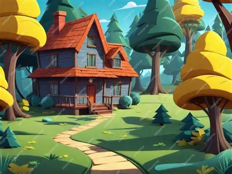 Premium Photo Cartoon House And Trees Scene With Natural Background