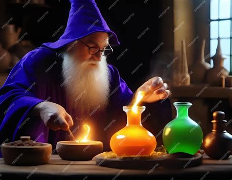 Premium Ai Image A Humorous Scene Of A Wizard Creating A Potion That