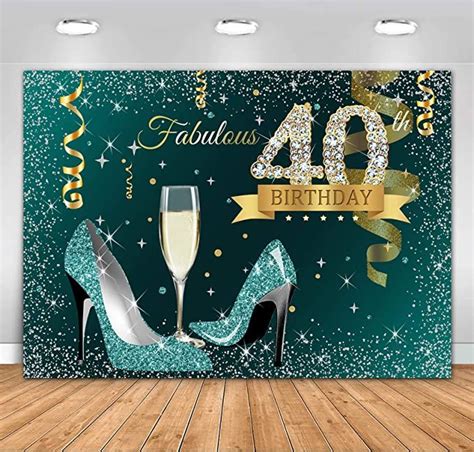 Sensfun 7x5ft Teal Gold Glitter Happy 40th Birthday Backdrop Turquoise