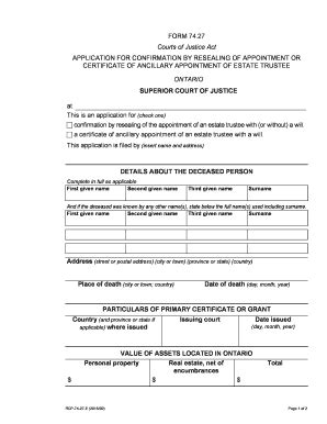 Fillable Online Ontariocourtforms On FORM 74 27 Courts Of Justice Act