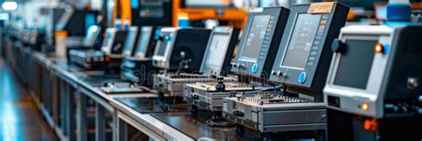 An Electronics Assembly Line With Soldering Stations And Circuit Board Testers Illustrating The