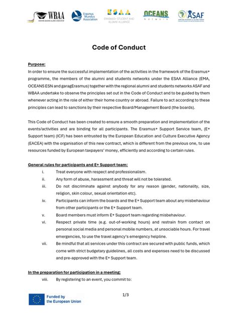 Erasmus Code Of Conduct V1 Pdf Travel Visa Human Rights