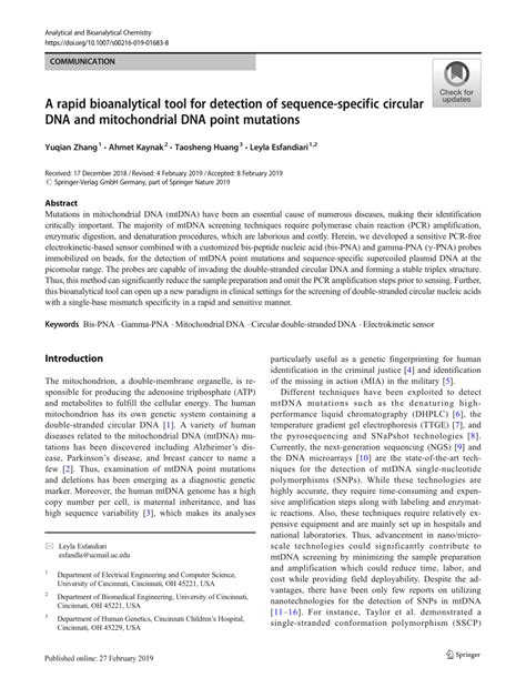 Pdf A Rapid Bioanalytical Tool For Detection Of Sequence Specific Circular Dna And