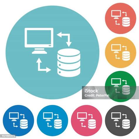Syncronize Data With Database Flat Round Icons Stock Illustration