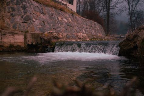 Small Waterfall On River Dam In Public Park Stock Image Image Of