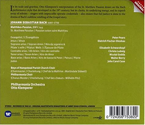 Bach Jsmatthaus Passionotto Klemperer 3cd Hartman Glasbena