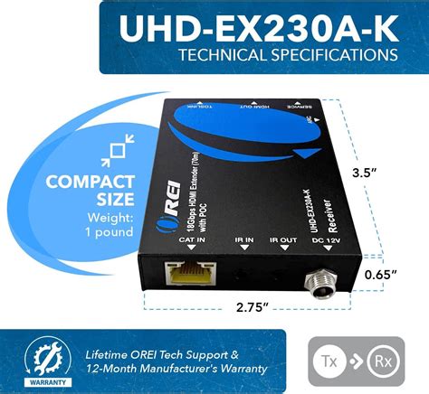 OREI 4K HDMI Extender Over Ethernet Extender Balun Over Cat6 Cat7 With