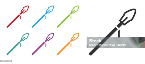 흰색 배경에 고립 된 검은 중세 창 아이콘 중세 무기 다채로운 아이콘을 설정합니다 벡터 강철에 대한 스톡 벡터 아트 및 기타 이미지 Istock