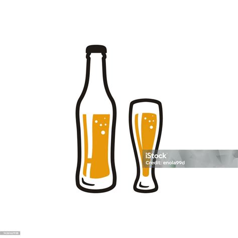 Simple Beer Bottle And Glass Clip Art Stock Illustration Download