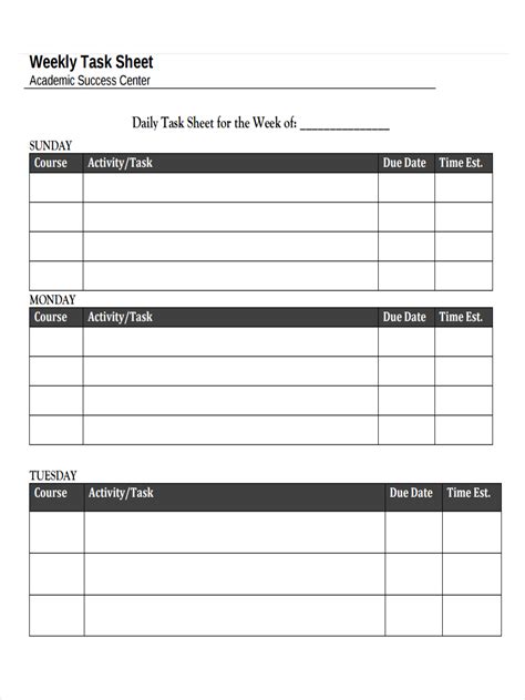 Weekly Assignment Sheet Pdf At Tarluisblog Blog