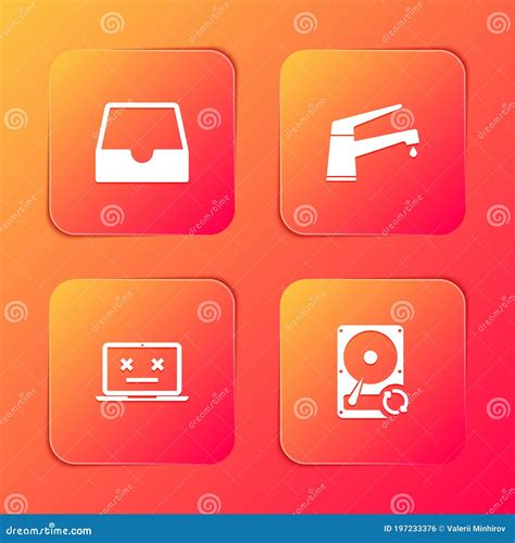 Set Social Media Inbox Water Tap Dead Laptop And Hard Disk Drive Hdd