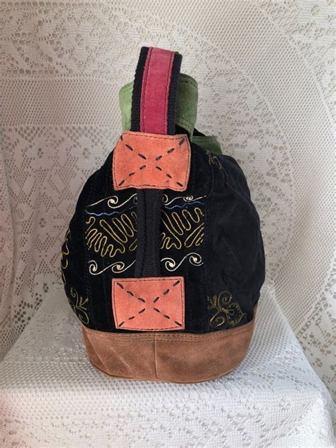 Vintage Lucky Brand Shoulder Bag Leather And Textile Gem