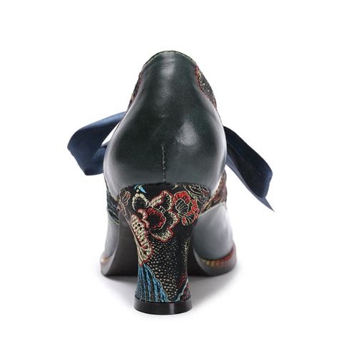 Johnature Women Shoes Pumps Retro High Heels Genuine Leather Pointed