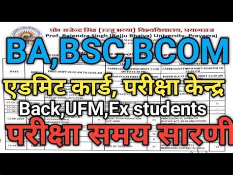 Prof Rajendra Singh Rajju Bhaiya University BA BSC BCOM Back Exam Date