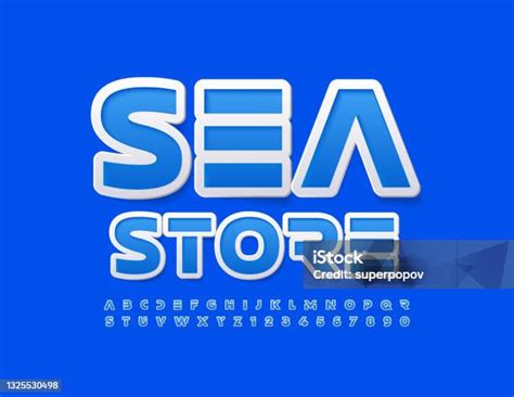 벡터 현대 배너 바다 상점 흰색 과 파란색 테크노 알파벳 문자 및 숫자 세트 로고에 대한 스톡 벡터 아트 및 기타 이미지