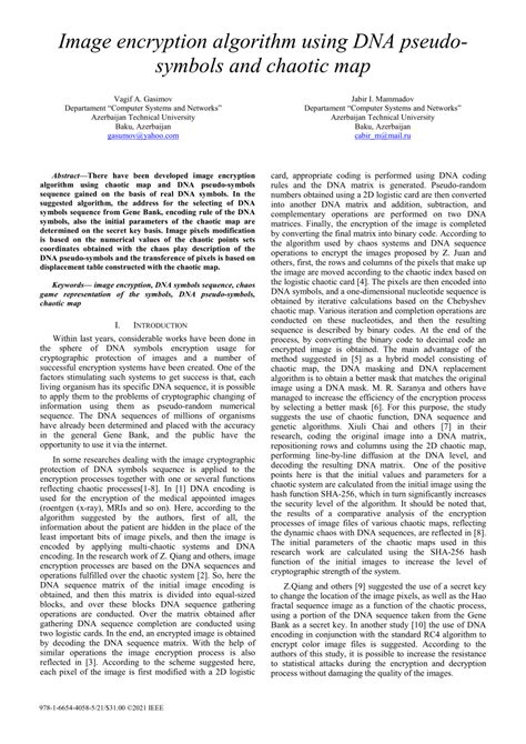 Pdf Image Encryption Algorithm Using Dna Pseudo Symbols And Chaotic Map