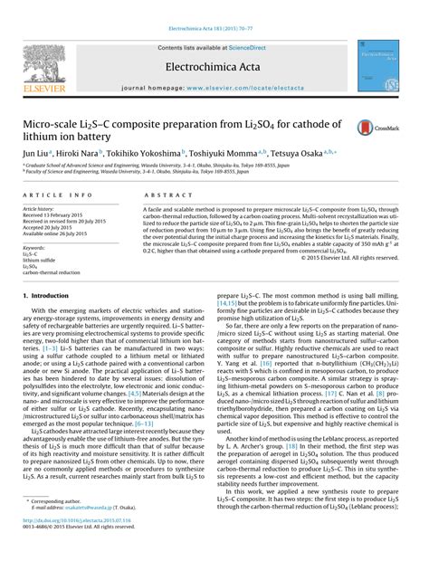 Pdf Micro Scale Li2s C Composite Preparation From Li2so4 For Cathode Of Lithium Ion Battery