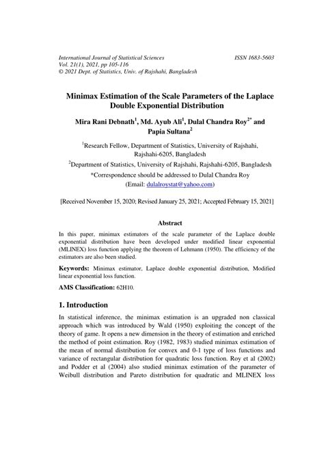 Pdf Minimax Estimation Of The Scale Parameters Of The Laplace Double Exponential Distribution