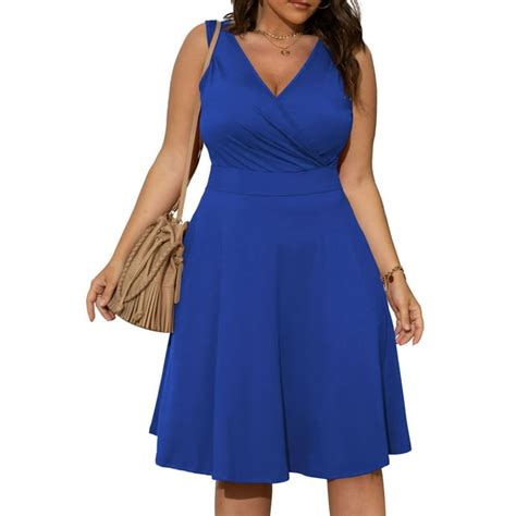 Usmixi Sundresses For Women Sleeveless V Neck Solid Knee Length Dresses