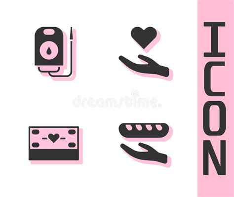 Set Donation Food Blood Donation And Charity And Heart In Hand Icon